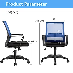 PayLessHere Office Chair Computer Chair Ergonomic Mesh Chair Mid-Back Home Office Swivel Chair Modern Desk Chair with Wheels Armrests Lumbar Support (Blue)