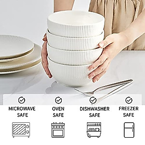 getstar Cereal Bowls, Soup Bowls, Ceramic Bowl Set for Kitchen (4 Pcs, 6 inch & 24 oz), Microwave Safe Porcelain Bowl Set of 4, Soup Cereal Salad Rice Ramen Bowl (White)