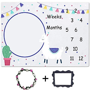 LUCKBTY Baby Monthly Milestone Blanket with Floral Wreath & Frame Cactus Alpaca Baby Shower Photography Props to Capture Babies First Year 60"x40" BTZDLU36