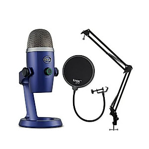 Blue Yeti Nano USB Microphone (Vivid Blue) Bundle with Boom Arm and Pop Filter for Broadcasting Recording Microphones (3 Items)