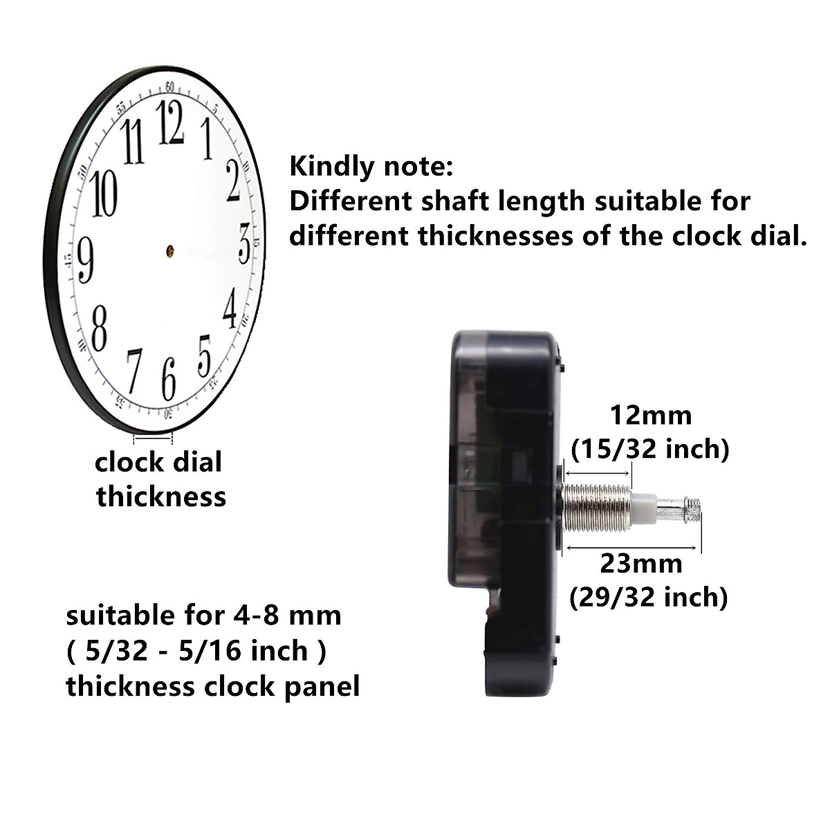 TIKROUND Youngtown High Torque Long Shaft Clock Movement Mechanism with 12 Inch Long Spade Hands