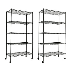 YSSOA Heavy Duty 5-Shelf Storage Shelving Unit, 1250lbs Loading Capacity, 29.92" D x 13.98" W x 62.99" H Adjustable Steel Organizer Wire Rack, Black, 2 Pack