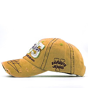 Washed Baseball Cap for Men Women Adjustable Distressed Denim Hat Dad Hat Trucker Hat (Yellow) 6 3/4-7 1/2