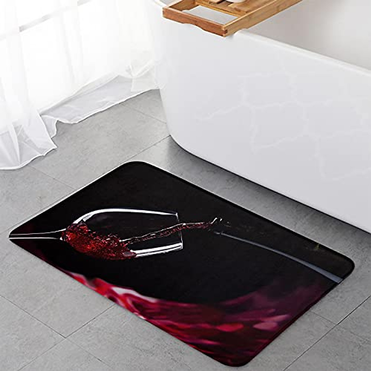2 PCS Cushioned Anti-Fatigue Kitchen Mats and Rugs, Red Wine in Grass Absorbent Bath Mat Non-Slip Rug Accent Runner Floor Carpet Washable Indoor Doormat Standing Comfort Mat Abstract Black Background