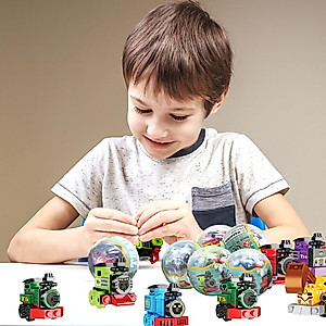 UMEELR Building Blocks, 12PCS Train Toys Surprise Eggs Sets, Easter Egg Train Building Blocks for Kids, Easter Gift, Party Prizes, Baby's First Birthday, Ages 2+