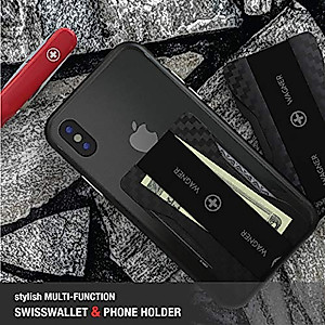 Slim Card Holder for Back of Phone with Integrated Elastic Phone Holder. Keep a Firm and Safe Grip on Your Phone and Store up to Eight (8) Credit Cards or Many Business Cards in Style