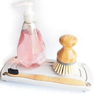 Evovee Stone Sink Caddy Fast Drying Stone Instant Dry Sink Organizer Bathroom Diatomaceous Earth Drying Stone For Kitchen Counter Sink Tray for Soap Bottles