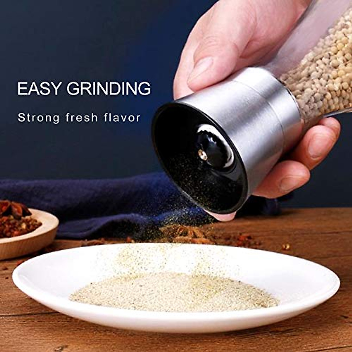 Pepper Grinder, Mini Spice Mill, Small Pepper Mill, Good Helper of Chef's. Brushed Stainless Steel Dust Cover With Ceramic Grinding Cores, Adjustable Coarseness, Family or Outdoor Picnic Optional.