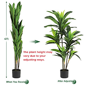 VIAGDO Dracaena Silk Plant Artificial 4ft Faux House Plants Evergreen Dracaena Marginata Fake Yucca Palm Trees in Pot Realistic Dragon Tree for Living Room Home Office Decor Indoor Outdoor