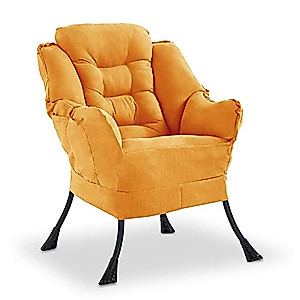 Fridtrip Upholstered Lazy Chair Accent Sofa Chair with Side Pocket Metal Legs and High-Density Foam Single Sofa Chair (Yellow)