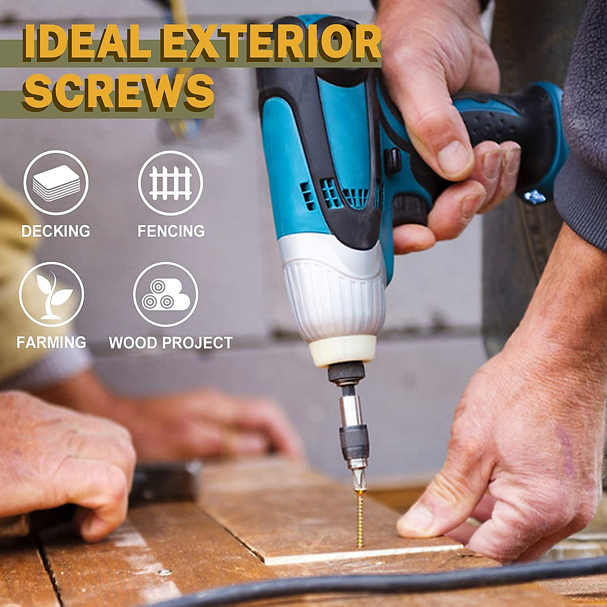 LIONMAX Deck Screws 1-1/4 Inch, Wood Screws #8 x 1-1/4", 500 PCS, Rust Resistant, Exterior Epoxy Coated, Outdoor Decking Screws, Torx/Star Drive Head Screw, T25 Star Bit Included, Tan