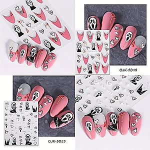 5D Halloween Nail Art Stickers Decals Pink Ghost Skull Self-Adhesive Nail Decals Halloween Nail Art Supplies Accessories for Acrylic Nail Design 5D Slider Nail Foils Sticker Nail Charms for Women 3Pcs
