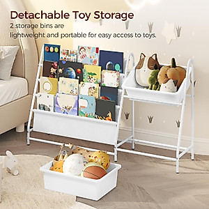 MAHANCRIS Kids Bookshelf and Toy Organizer, 4-Tier Toddler Bookshelf with 2 Toy Storage Bins, Nursery Book Shelves for Classroom, Kids Room, Library, Bedroom, Living Room, White BKBW7501