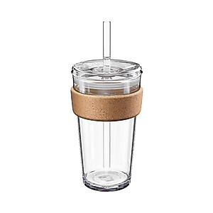 KeepCup Cold Cup - Brew Cork Tempered Glass Ice Coffee Tumbler with Recovered Cork Band, Lid and Straw - 16oz (454ml)