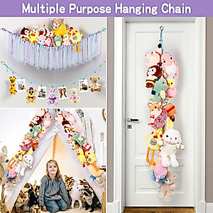 HOOMTREE Stuffed Animal Storage Hammock & Chain, Stuffed Animal Net with Tassels & Lights, Corner Hanging Toy Hammock for Stuffed Animals Plushie Squishmallow, Ideal for Kids Bedroom