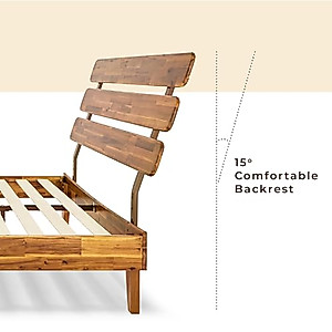 Bme Caden 15 Inch Deluxe Bed Frame with Adjustable Headboard - Mid Century, Retro Style with Acacia Wood - No Box Spring Needed - 12 Strong Wood Slat Support - Easy Assembly - Caramel, Queen