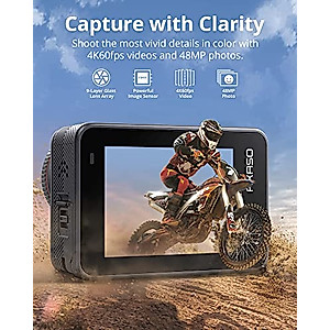 AKASO Brave 8 4K60FPS Action Camera, 48MP Photo Touch Screen Waterproof Super Wide Angle 16x Slo-mo SuperSmooth Stabilization Underwater Camera with Remote Control Helmet Accessories
