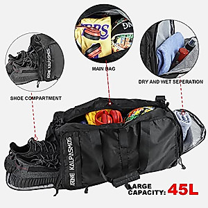 Krone Kalpasmos Small Gym Bag, Packable Sports Bag for Men, Gym Bags for Men with Shoe and Wet Pocket, Lightweight Waterproof Travel Duffel Bag (Black)