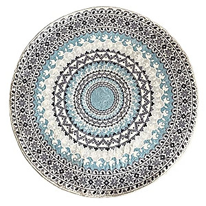 Luxury Faux Fur Boho Round Area Rug,Silky Imitation Sheepskin Stain Resistant Free Modern Contemporary Transitional Ultra Soft Living Dining Room Bedroom Carpet 4'x4' Round Blue / Multi