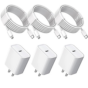 3Pack Extra Long 10FT iPhone Fast Charger,iPhone Charger Fast Charging Quick 10Foot USB C to Lightning Cable Cord Type C Fast Charging Block Wall Charger for iPhone 14/14 Pro/13/12 Mini/11/XS/X/iPad