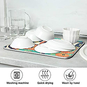 Japanese Theme Umbrella Dish Drying Mat 16"x18" Absorbent Machine Washable Hanging Fast Dry Pad Dish Protective Mat for Kitchen Countertop Heat Resistant Dinner Table Mat