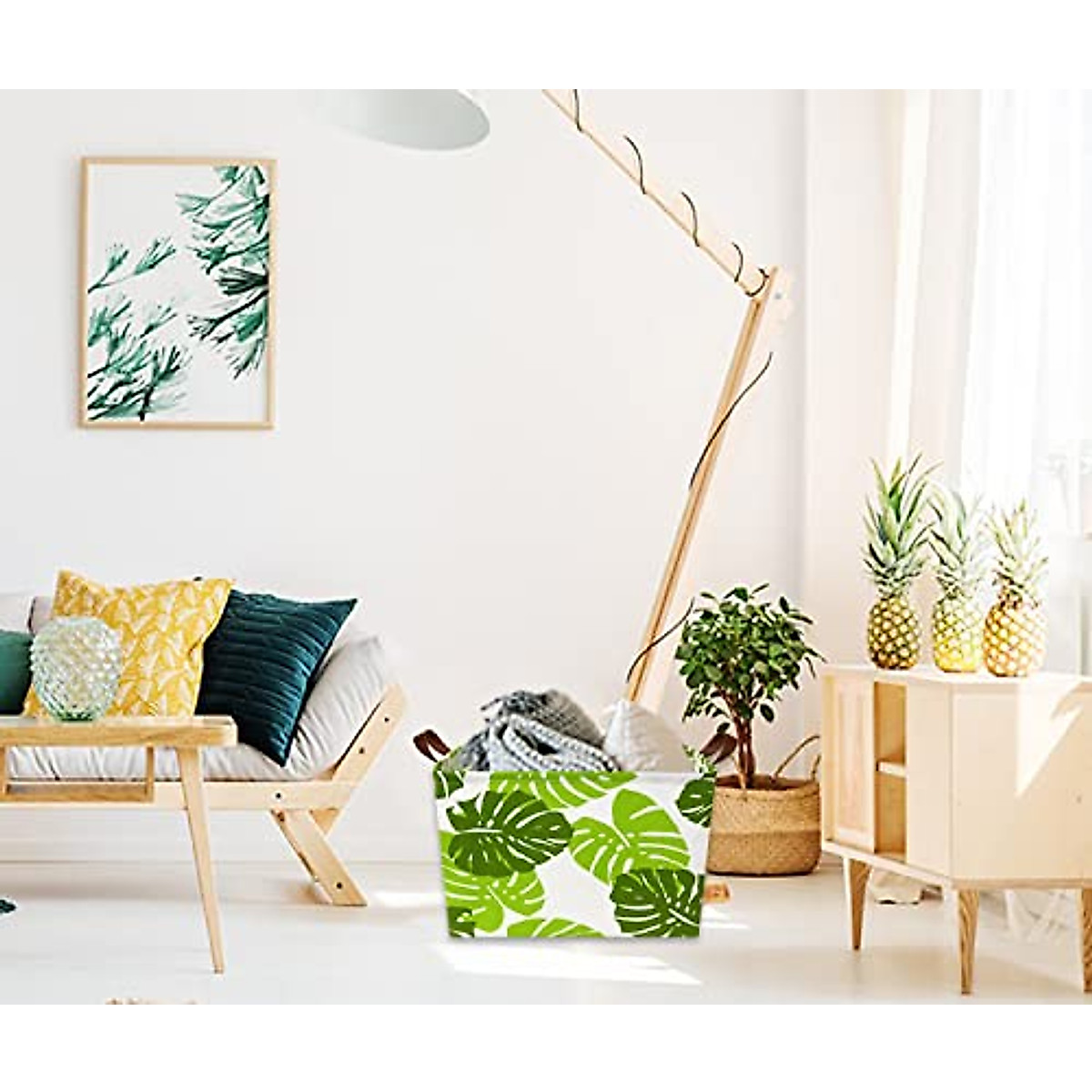 TIBAOLOVER Rectangle Storage Bin with Handles for Kids Toy/Playroom OrganizationDecor/Toy Bin/Closet/Christmas Shelf Gift Baskets/Baby Hamper (Green Leaf)