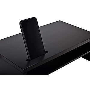 Monitor Stand - Two Tier Wood Desk Shelf for Monitor, Printer or Desktop Computer. Cable Management, Phone Slot and Removable Shelf for Organizing Office Accessories. (Black)
