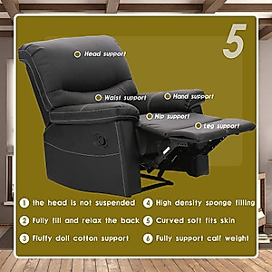 FDW PU Leather Sofa Recliner Couch Recliner Sofa Manual Reclining Sofa for Living Room Black