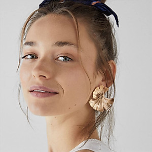 T-ztoss Bohemian Gold Elegant Flower Fashion Dangle Earring Cute Metal Flower Earrings Unique Chic 3D Large Flower Jewelry Gift for Women (ginkgo leaf)