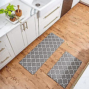 KitchenLit Kitchen Mat (2 PCS), Cushioned Anti Fatigue Kitchen Rug, Stainproof Kitchen Rugs and Mats Non Skid Washable, Memory Foam Kitchen Rug Set, Heavy Duty Black Rugs for Kitchen, Office