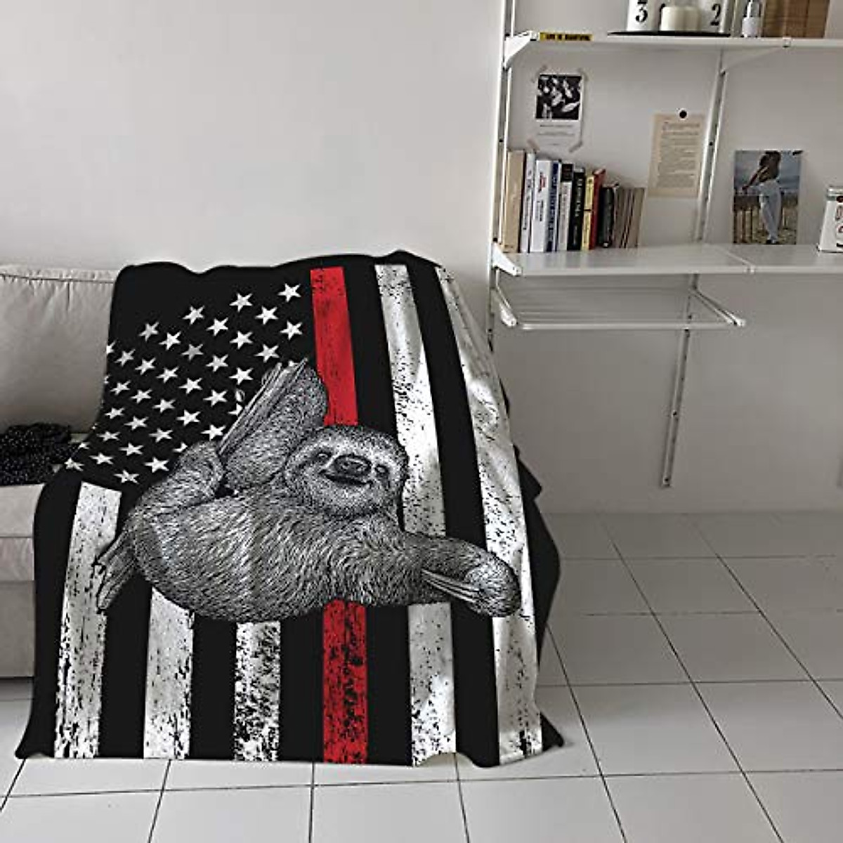RainbowDay Cozy Flannel Blanket Lightweight Warm Throw Blanket Sloth American Flag Theme Respect Firefighters Bed Blanket Fit Sofa,Bed and Couch,50x60 Inch Plush Microfiber Throws for Camping