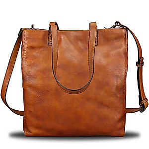 Genuine Leather Tote Bag for Women Handmade Satchel Purses Shoulder Bags Retro Top Handle Handbags (Brown)