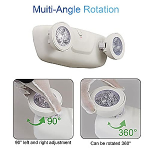 TANLUX LED Emergency Lights with Battery Backup, Two Head Adjustable Commercial Emergency Lights, UL Listed, AC 120/277V, Hardwired Emergency Lights for Business - 1 Pack(White)