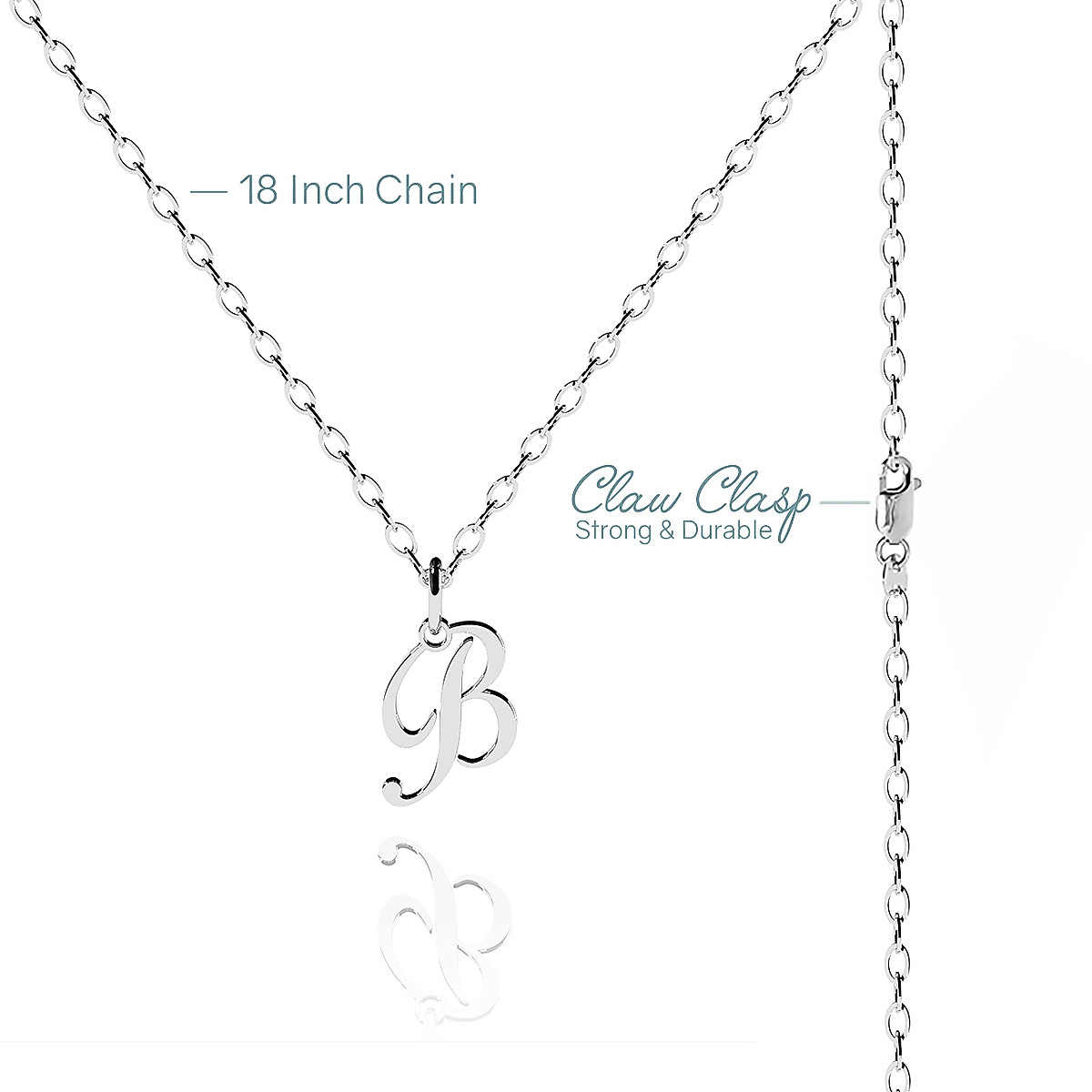 Silver B Necklace A-Z Letter Pendant Necklace for Women 14k Gold/Rose Gold Plated or 925 Sterling Silver Cute Pretty Dainty Girls Women's Capital Letter Necklace (B - Sterling Silver)