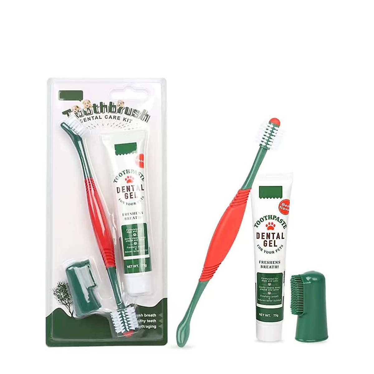 windhunt A Series of Sets for Pets Tooth Protecting and Cleaning. Including Toothpaste,Toothbrush and Fingerbrush.Preventing Tartar Buildup and Plaque.Beef Flavor.(Large)
