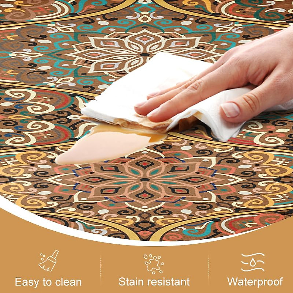 Boho Kitchen Rugs and Mats Sets 2 Cushioned Anti-Fatigue Kitchen Floor Mat Bohemian Retro Style PVC Non-Skid Waterproof Comfort Standing Memory Foam Mat for Sink, Laundry ,17.3" x28" + 17.3" x 47
