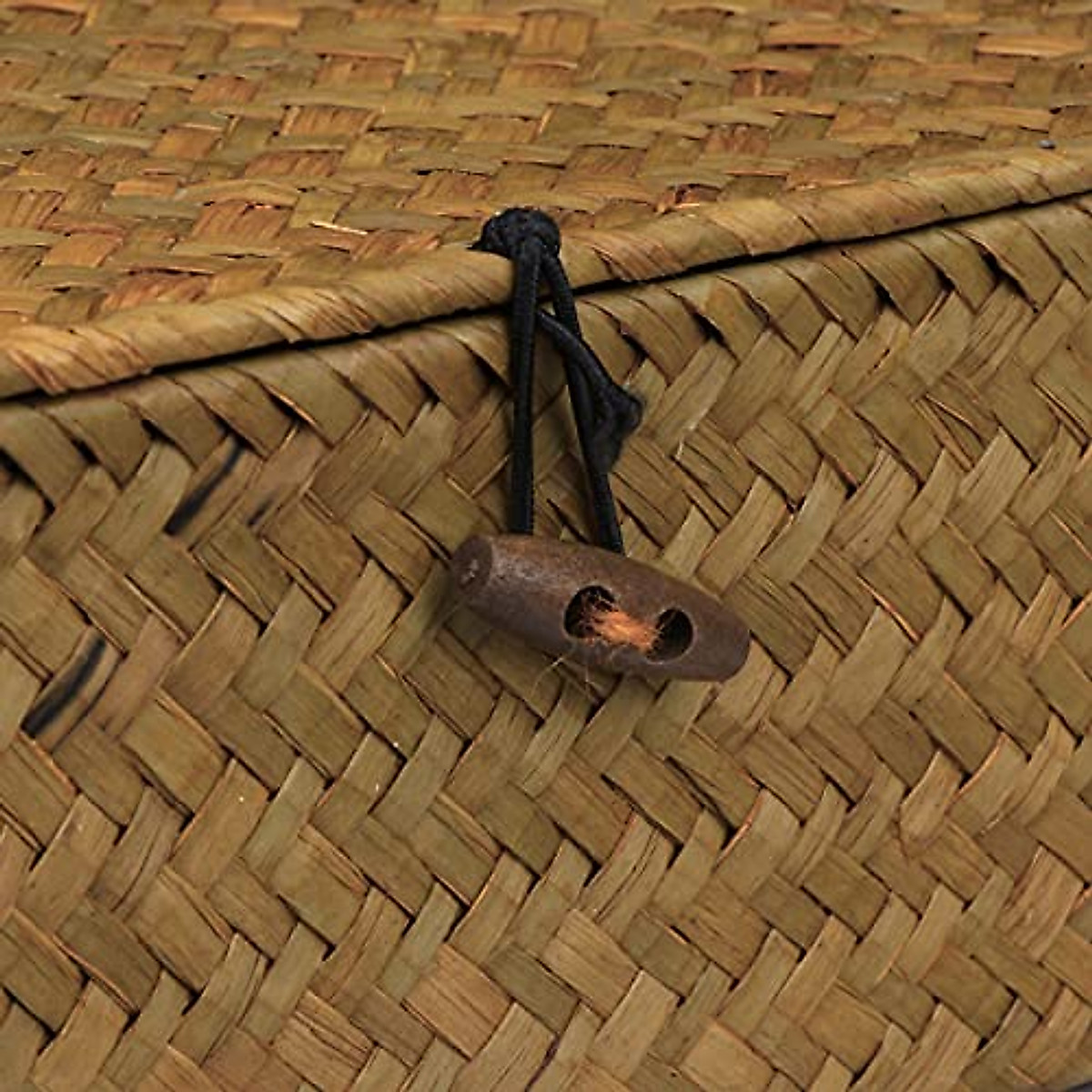 Alipis Desktop Stand Storage Drawers Straw Basket with Lid Seagrass Storage Basket Bins, Desktop Makeup Organizer Sundries Storage Box Rattan Lidded Box Shelf Bracket Small Basket