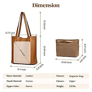 S-ZONE Genuine Leather Tote Bag for Women Soft Shoulder Handbag Ladies Purse with Canvas Pouch