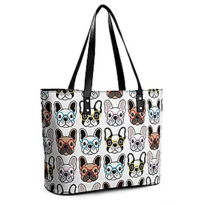 Womens Handbag Dogs Pattern Leather Tote Bag Top Handle Satchel Bags For Lady