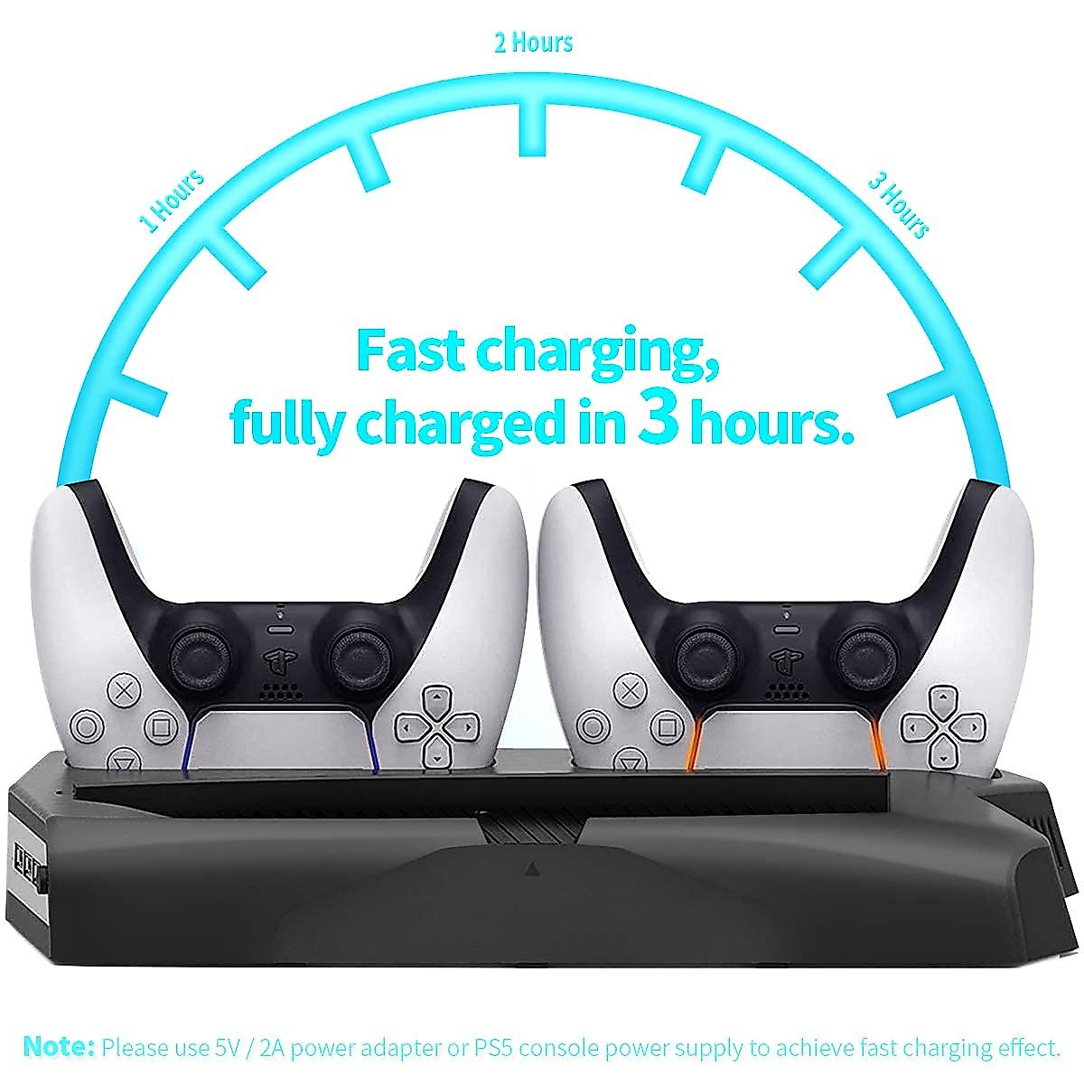 OSTENT Multi-Function Vertical Stand, Charging Station Dock, Cooling Fan, Retractable Game Storage Bracket for Sony PS5 Disc/Digital Edition Console DualSense Controller