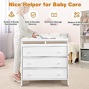 Costzon 3-Drawer Changing Table, Infant Diaper Changing Station with Drawers, Safety Rails & Strap, Baby Changing Table Dresser for Nursery, Easy Assembly (White)