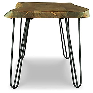 Signature Design by Ashley Haileeten Contemporary Accent Bench with Live Edge Top, Light Brown & Black