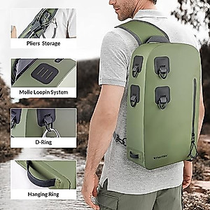 THKFISH Waterproof Backpack for Fishing, Trout Fishing Waterproof Backpack, Fly Fishing Sling Pack Airtight Zipper Closure IPX8 Waterproof Fishing Tackle Storage Bag with Adjustable Strap for Fly Fish