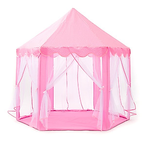 WillingHeart Princess Castle Play Tent for Girls Kids Pink Large Indoor Outdoor Dress Up Pretend Fort Playhouse Children Toddler Fairy Playroom Child Game Party Dream House Camping to Birthday Gift