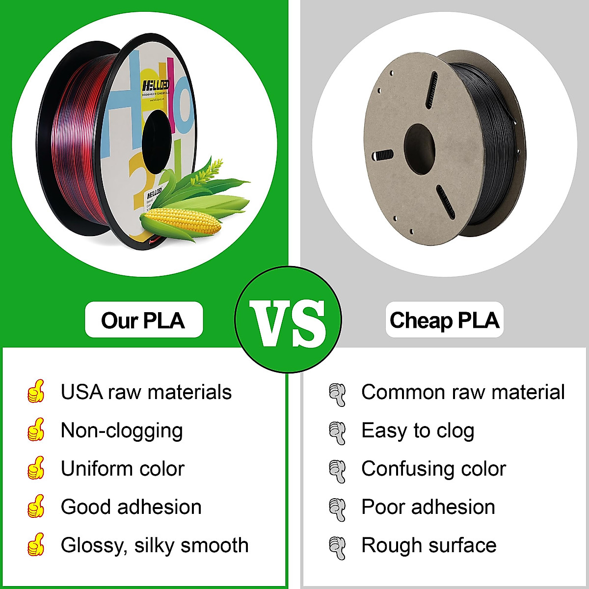 HELLO3D PLA 3D Printing Filament 1.75mm Dual Color Silk Filament,Silk Shiny Red Black 2 Colors in 1 Coextrusion 3D Printer Filament 1KG 1.75mm 3D Printing Material with Bicolor Dichromatic 2 Colors