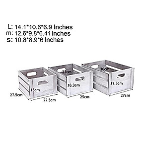 LKMANY Decorative Wood Crates Nesting Crates Storage Container,Nature Rustic White Set of 3