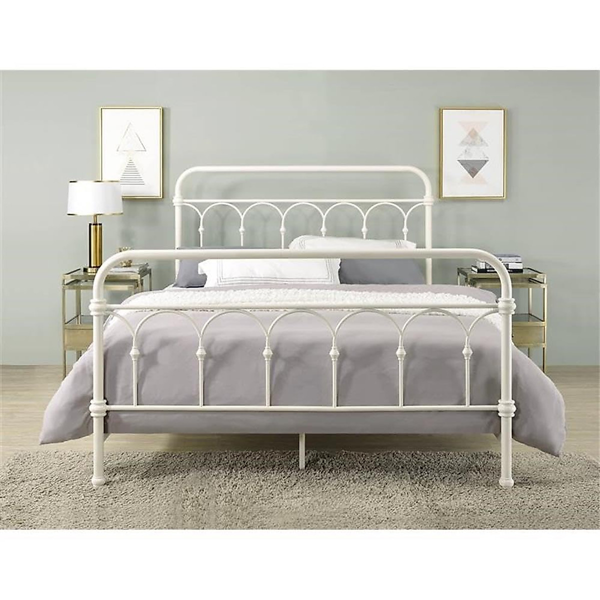 Acme Citron Metal Queen Bed with Spindle Headboard and Footboard in White
