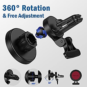 Magnetic Wireless Car Charger, Design for MagSafe Car Mount Charger, Strong Magnetic 15W Fast Charging Car Charger Phone Holder with USB Car Charger for MagSafe iPhone 14/13/12 Series (Red)