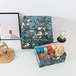 Soul & Lane Decorative Storage Cardboard Boxes with Lids | Elegance in Bloom - Set of 3 | Floral Moody Paperboard Nesting Boxes