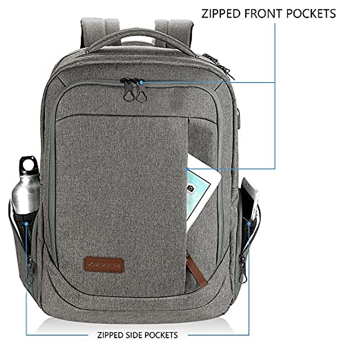 KROSER Laptop Backpack Large Computer Backpack Fits up to 17.3 Inch Laptop with USB Charging Port Water-Repellent Travel Backpack Casual Daypack for Business/College/Women/Men-Grey